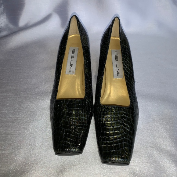 Bellini | Shoes | Bellini Leather Faux Snake Skin Chunky Heeled Pump ...